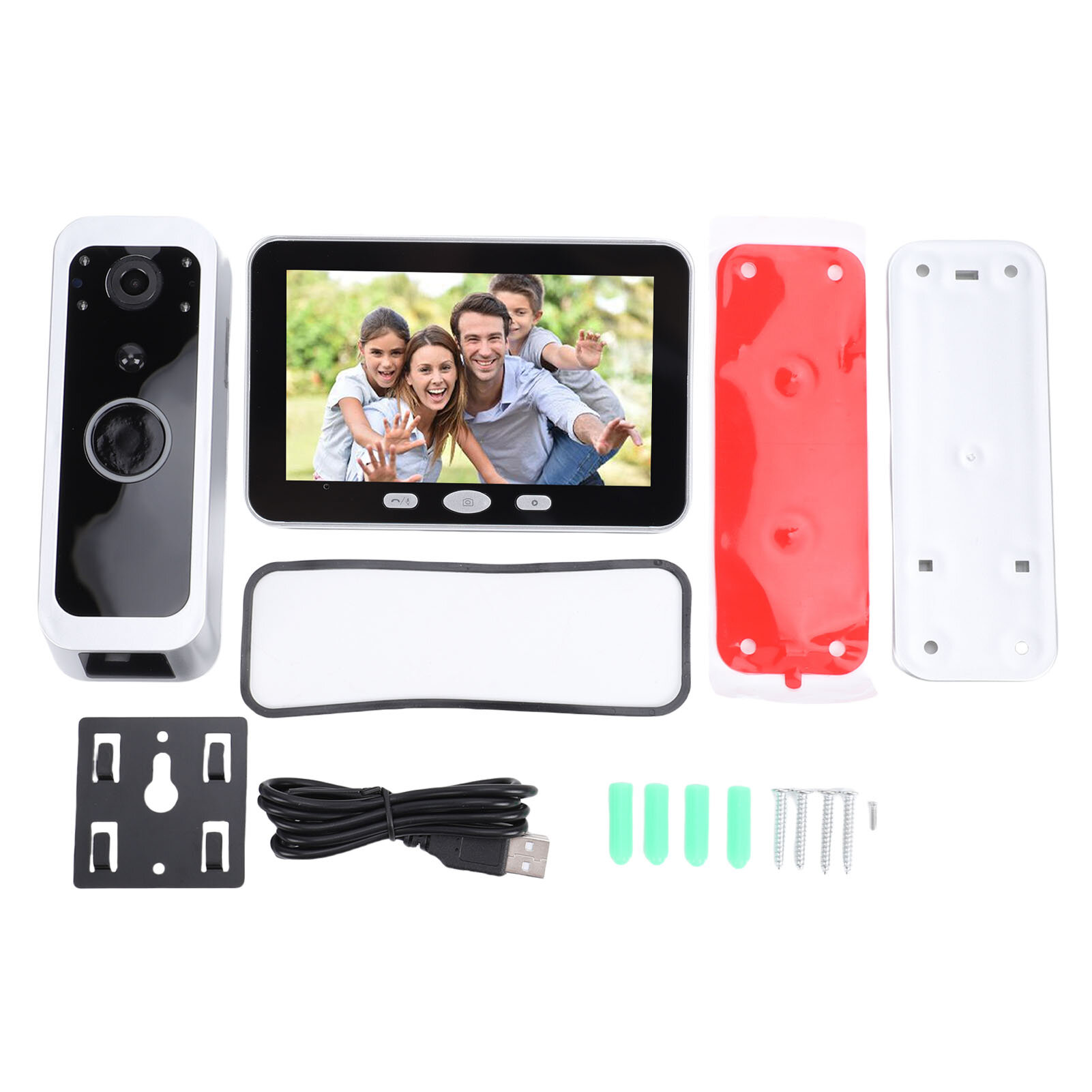 Wi-Fi видеодомофон с 5-дюймовым IPS-дисплеем, разрешением 1080p, углом обзора 150 градусов, датчиком движения PIR, дистанционным отслеживанием через приложение и двусторонней аудиосвязью.