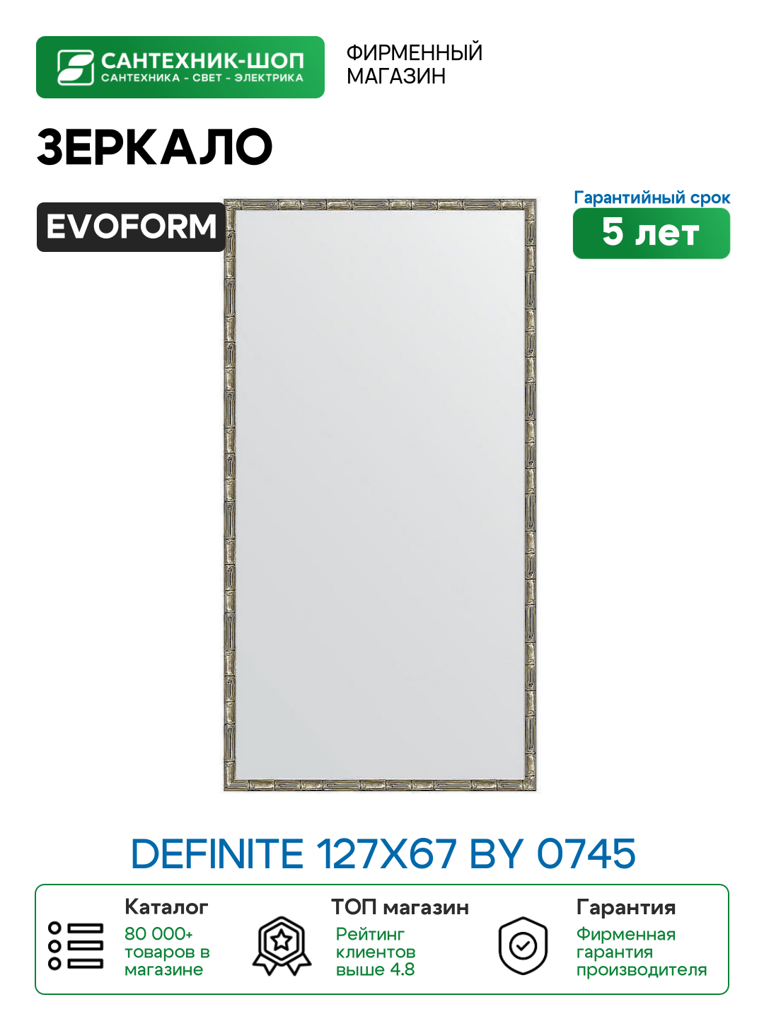 Зеркало Evoform Definite 127х67 BY 0745 в багетной раме - Серебряный бамбук 24 мм стекло