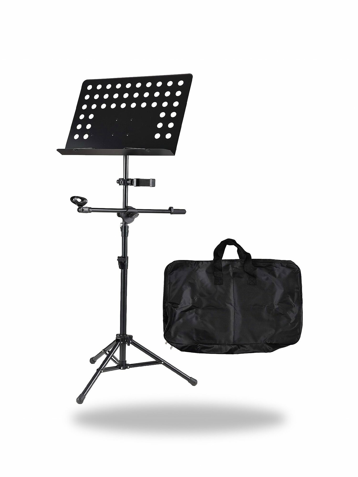 Пюпитр для нот 3-в-1 с подставкой для микрофона и телефона, регулируемый по высоте (48х36 см)