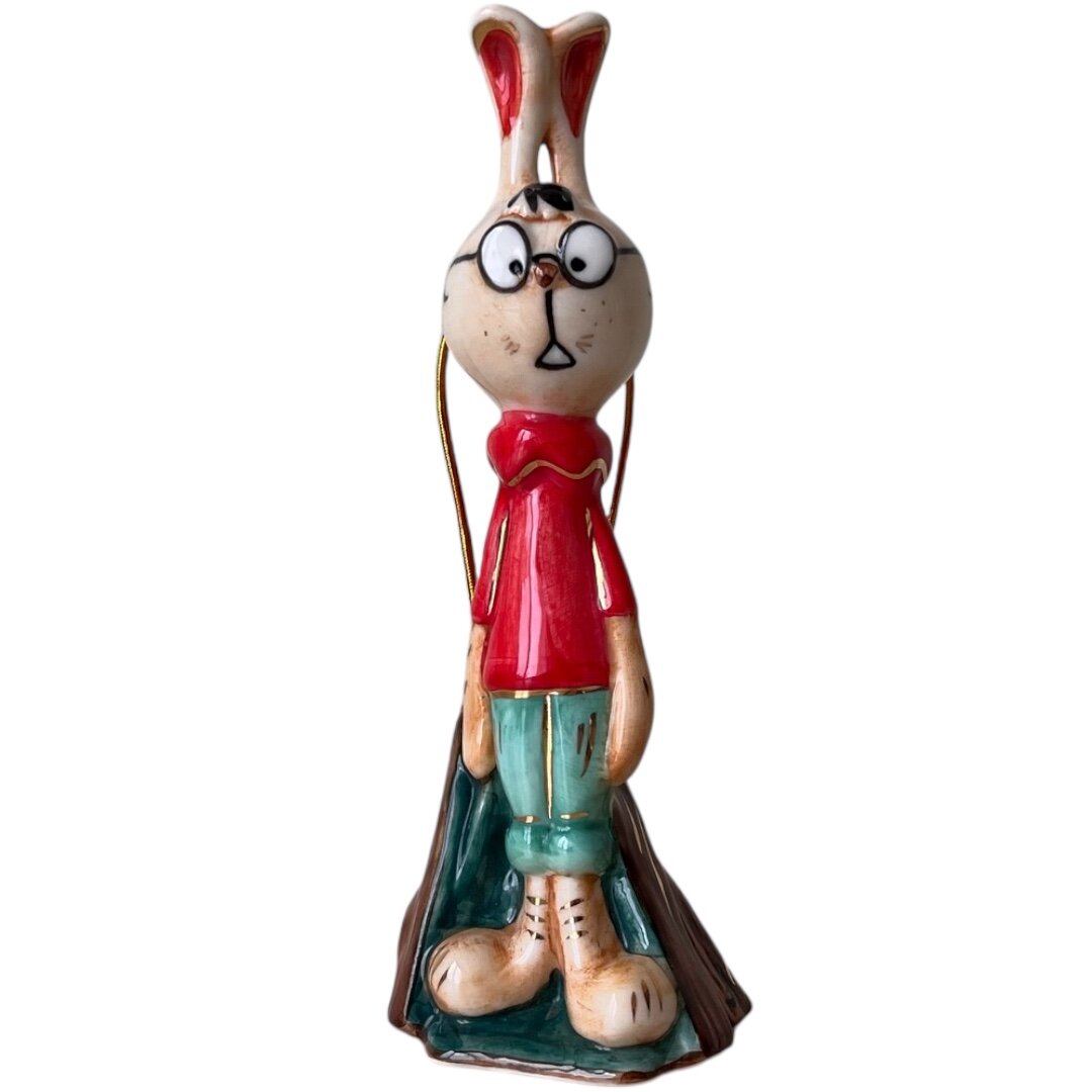 Елочная игрушка серии Винни Пух "Кролик" с золотом. Лефортовский фарфоровый завод. Елочная игрушка из фарфора на елку