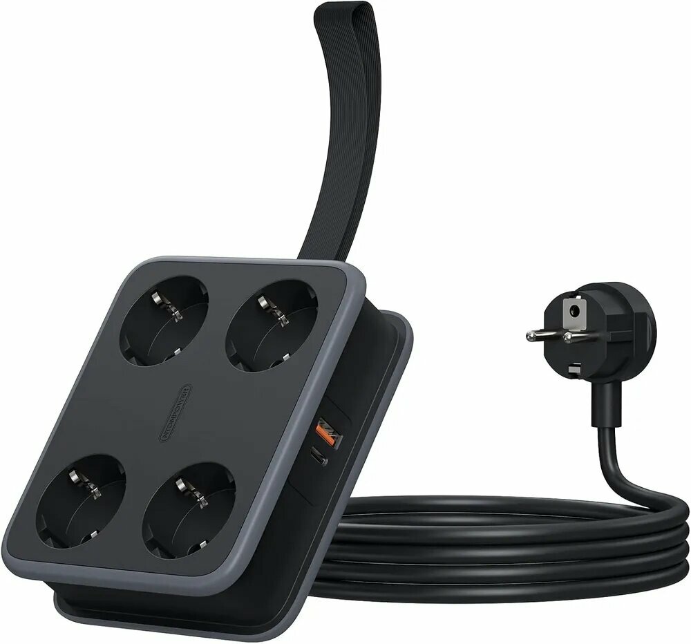 Сетевой фильтр NTONPOWER APP GaN Удлинитель сетевой, 4 розетки 1 USB-A и 1 USB-C,1.6 м удлинитель, Интеллектуальная идентификация 45 Втбыстрая зарядка, для путешествий домашних офисов