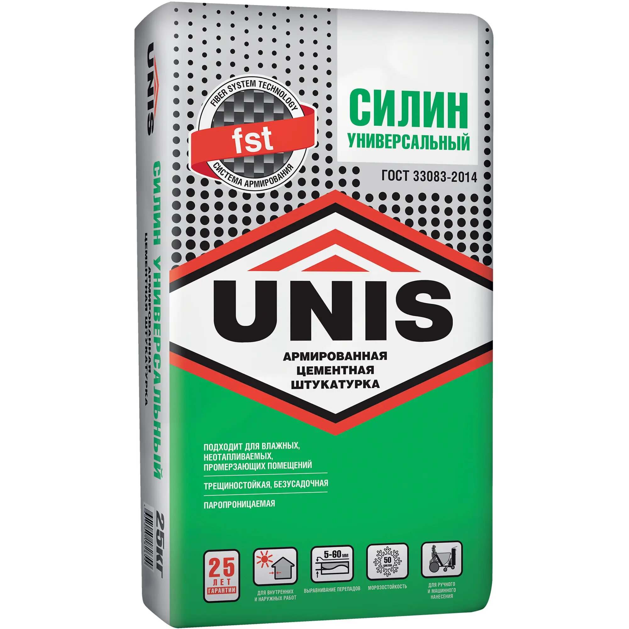 Штукатурка цементная армированная юнис ( UNIS ) Силин универсальный 25 кг