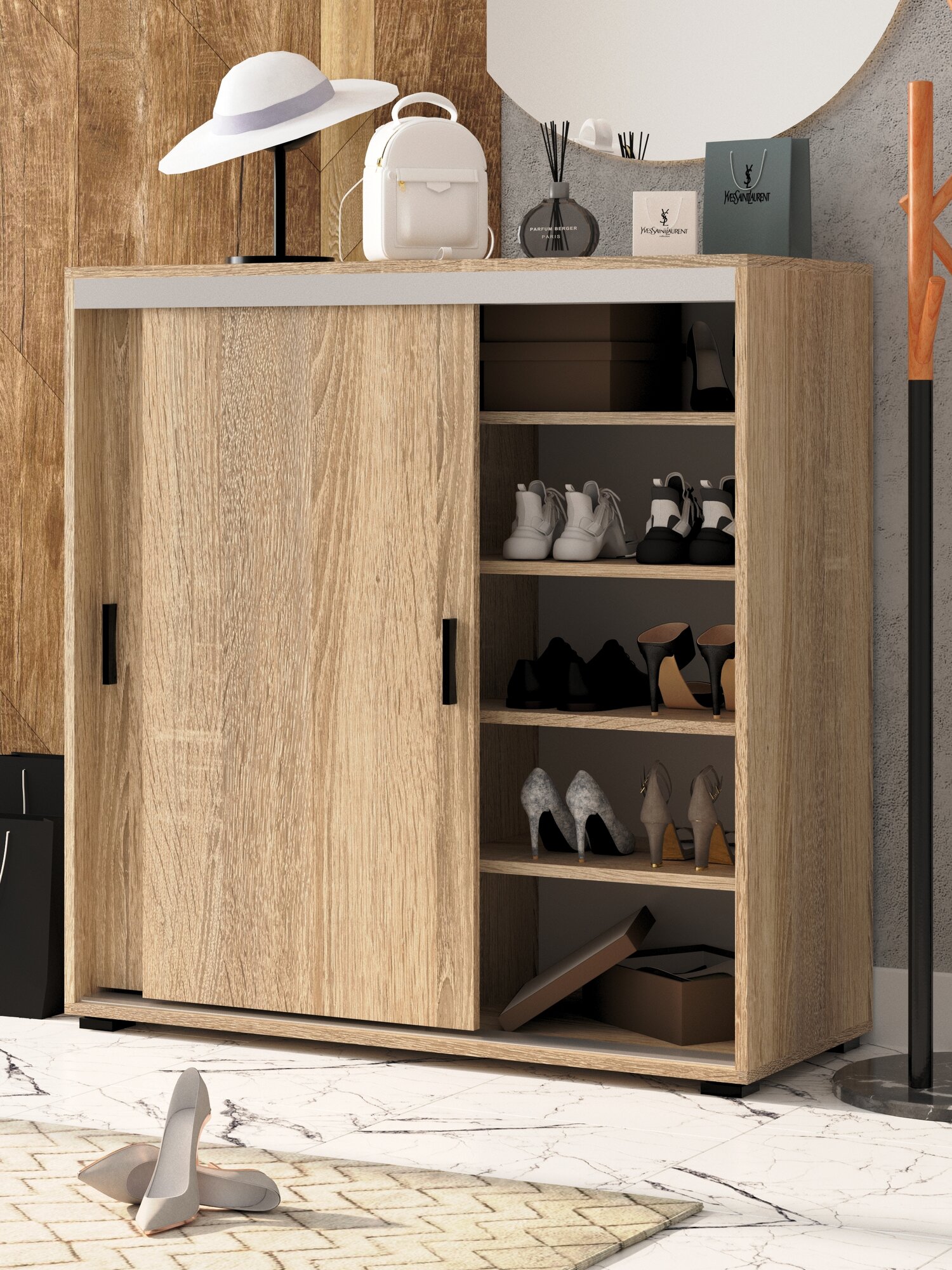 Есэндвич Депо-4 Тумба-купе для обуви с полками 100х102х40 см (Дуб сонома)