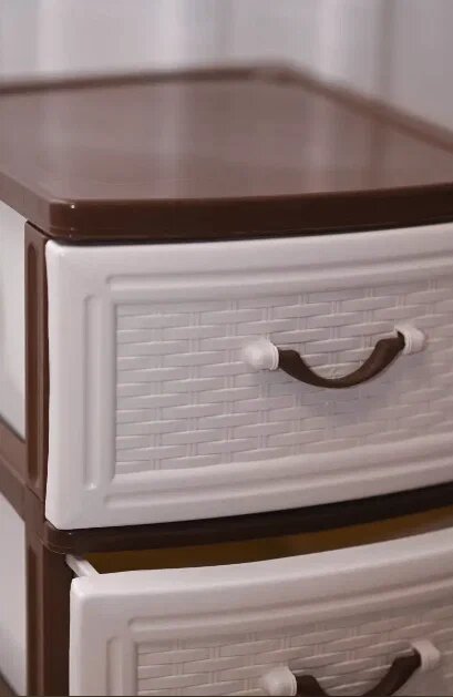 Комод пластиковый с ящиками 4-х секц, стеллаж для хранения вещей/органайзер для аксессуаров, цвет: шоколадно бежевый