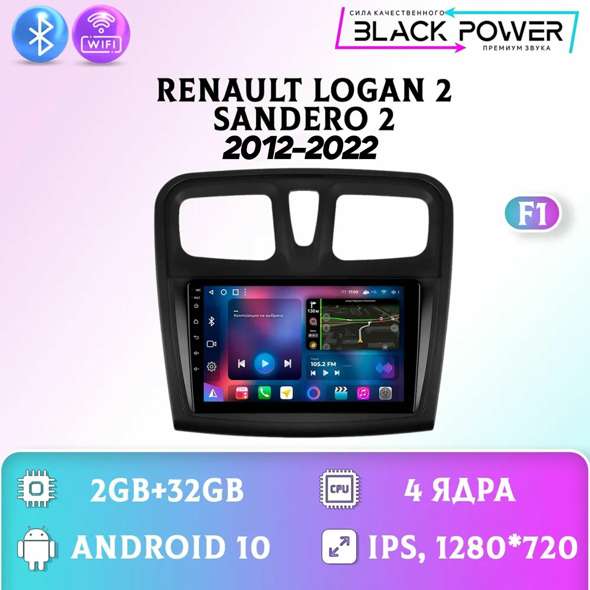 Штатная магнитола Андроид для Renault Logan2 F1/ Sandero 2 Рено Логан Квадратные воздуховоды Сандеро 2+32GB магнитола Android 10 2din головное устройство мультимеди