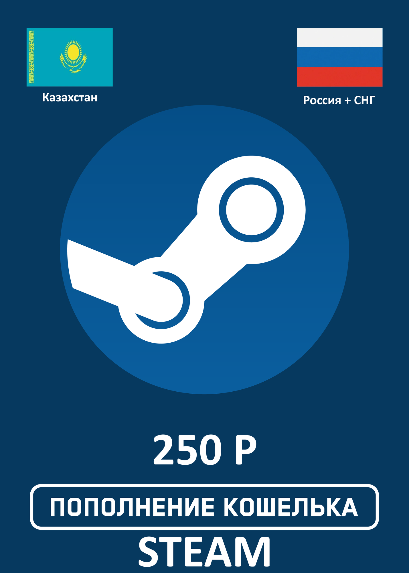 Пополнение кошелька Steam на 250 Руб. Страна Россия + СНГ (Кроме ЛНР/ДНР/Крым)