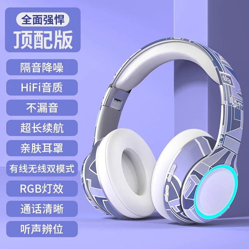 Беспроводные наушники Bluetooth с шумоподавлением и HiFi звуком, сине-белый цвет для игр и повседневного использования
