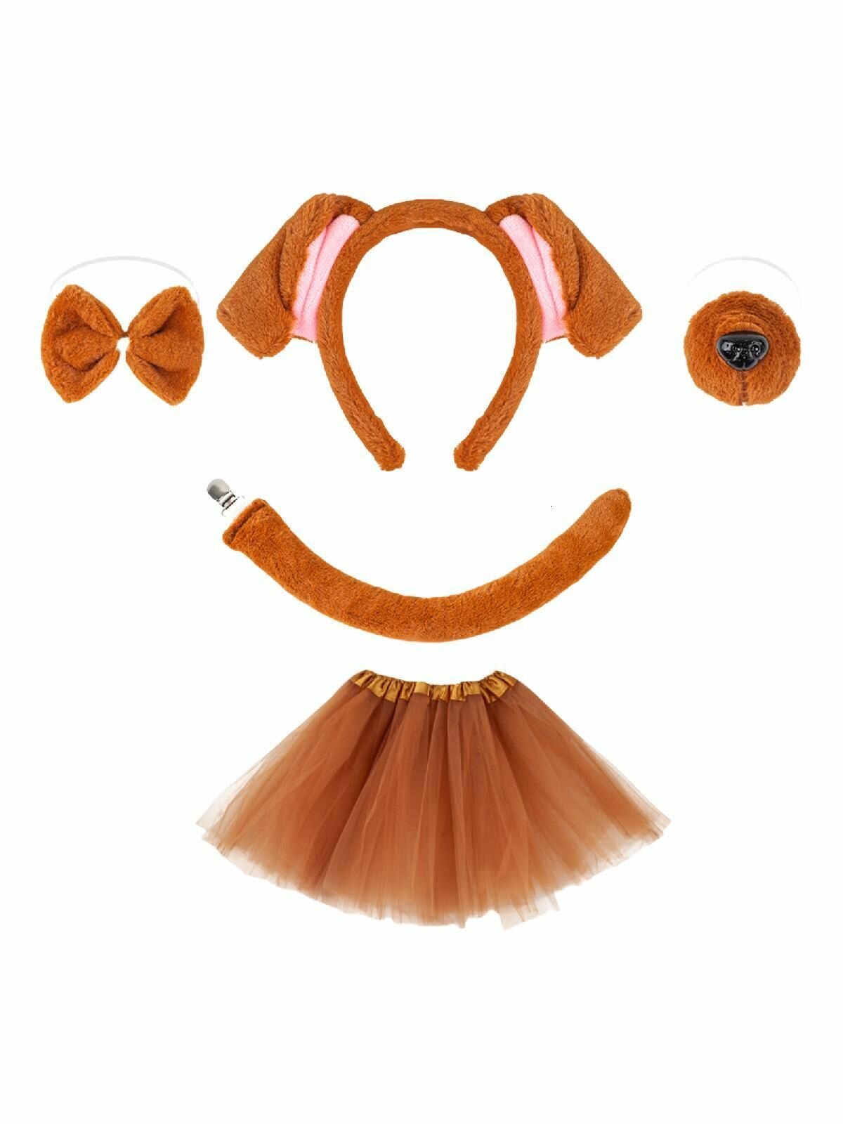 Аксессуары для косплея собаки: повязка, хвост, нос, галстук, юбка, - Четыре кусочка темного