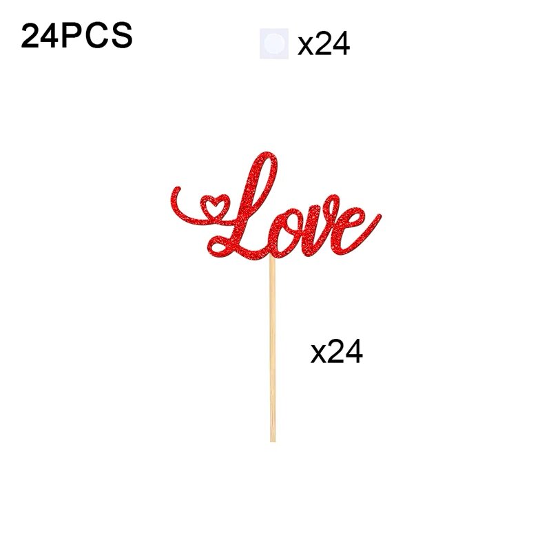 24 шт. топперы для кексов "Love" красные