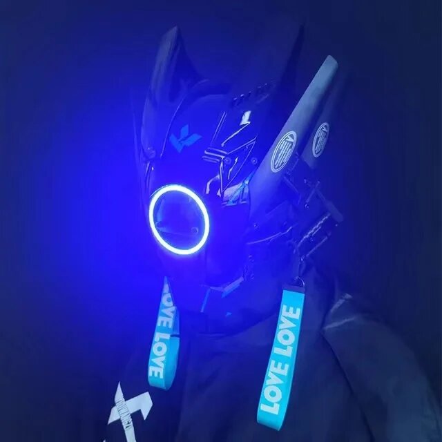 Cyberpunk маска ПВХ, темно-синий, Blue circular lamp
