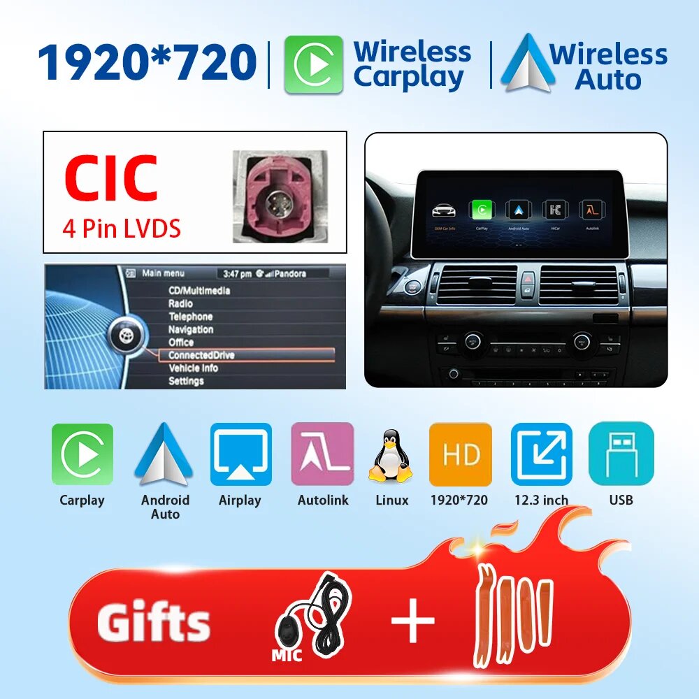 Заводская цена 12,3 дюйма сенсорный экран для BMW X5 E70 X6 E71 E72 CCC CIC Wireless 12.3 CIC