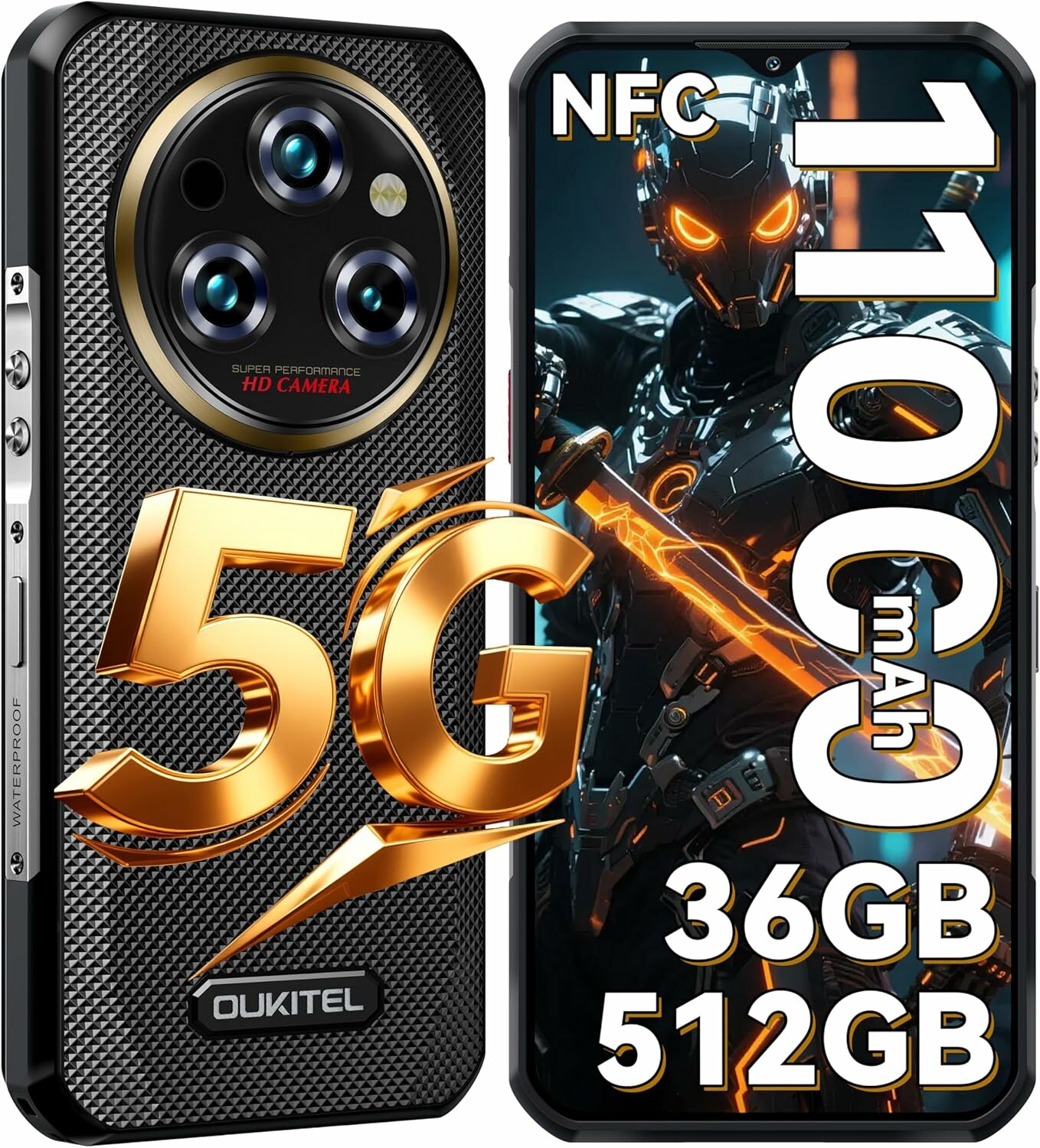 Защищенный смартфон Oukitel WP35 PRO 12+24/512 ГБ, Gold, 11000мАч, Ночная камера, IP68/69, Гарантия год