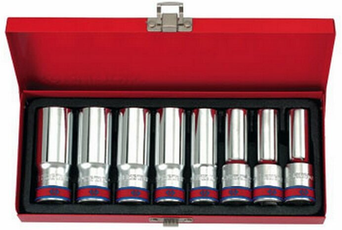 Набор глубоких торцевых головок 1/2", двенадцатигранные, 1/2"-15/16", 8 предметов KING TONY 4208SR