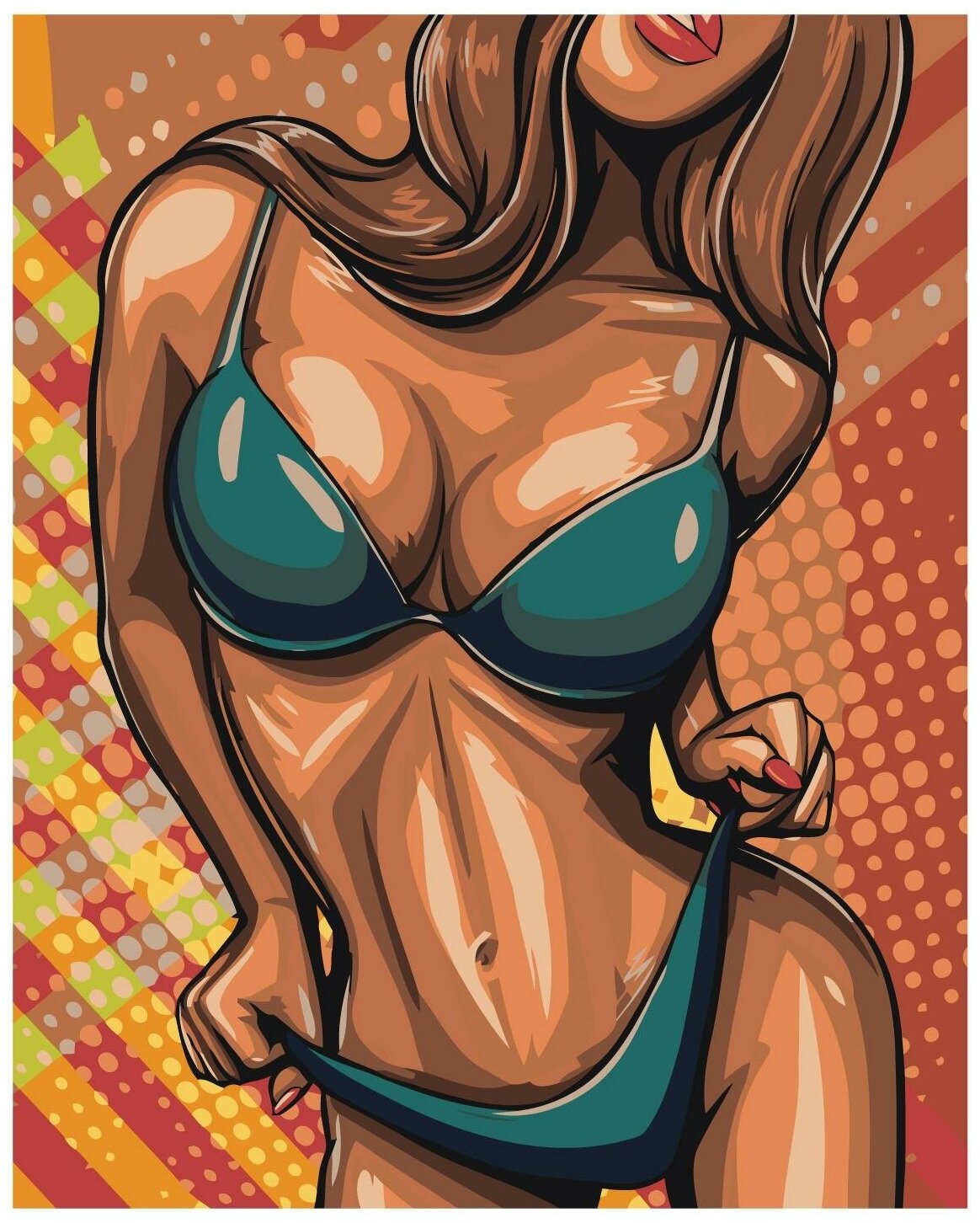 Девушка в купальнике поп-арт Раскраска картина по номерам на холсте