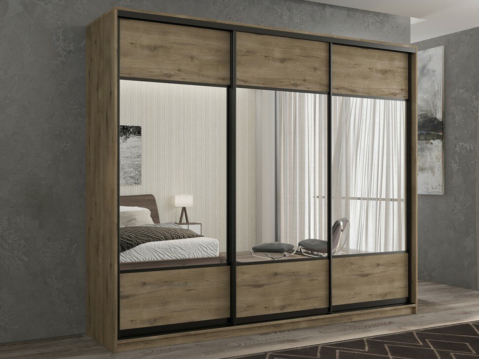 Шкаф купе, для одежды Версаль 3, МФ-Купе, 240х45х240, платье/белье/платье, дуб крафт золотой