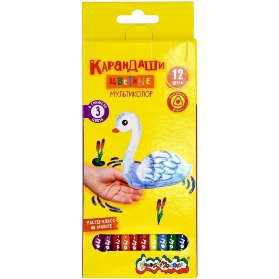 Набор цветных карандашей Каляка-маляка мультиколор с многоцветным грифелем 12 цв. трехгран. корп. дерев. карт. уп. принт на корпусе супермяг