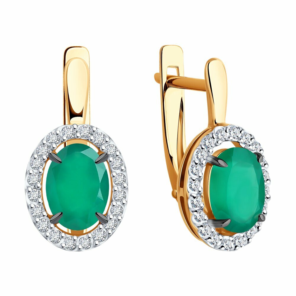 Серьги, красное золото, 585 проба, агат, фианит