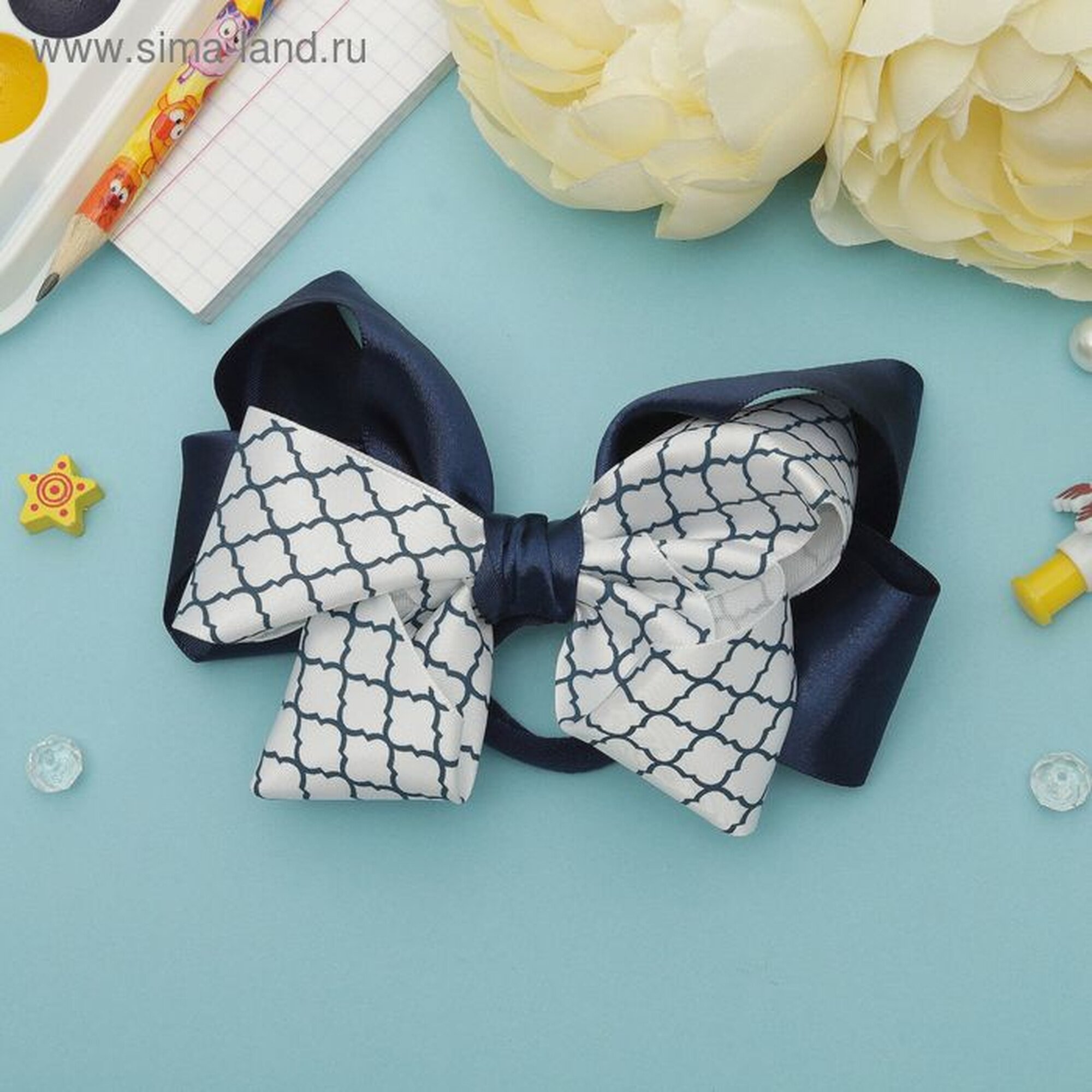 Резинка для волос Сима-ленд «Школьница», текстиль, 12см, бело-синяя