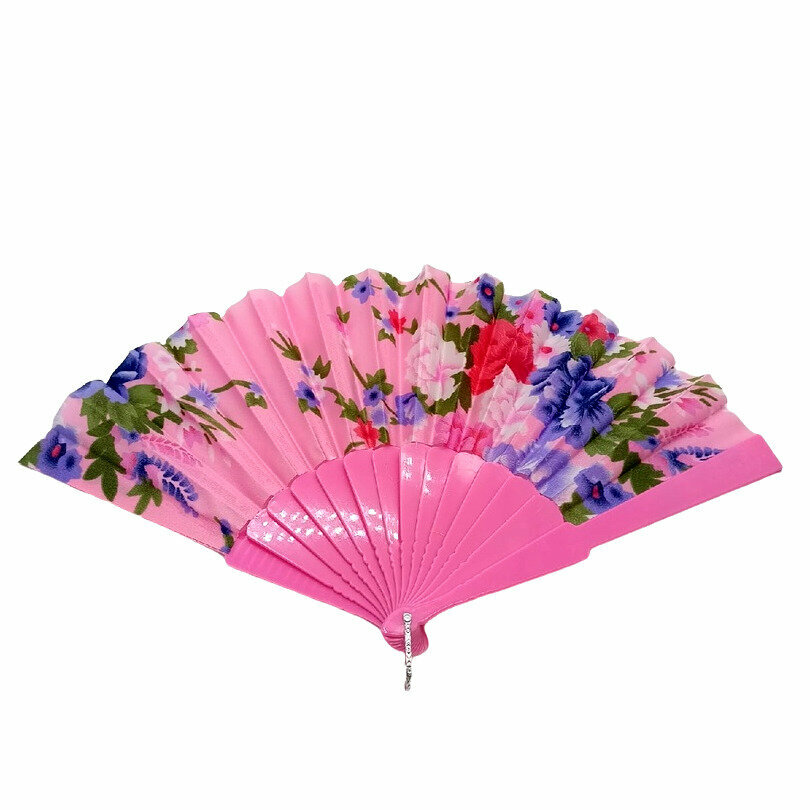 Веер складной ручной тканевый розовый