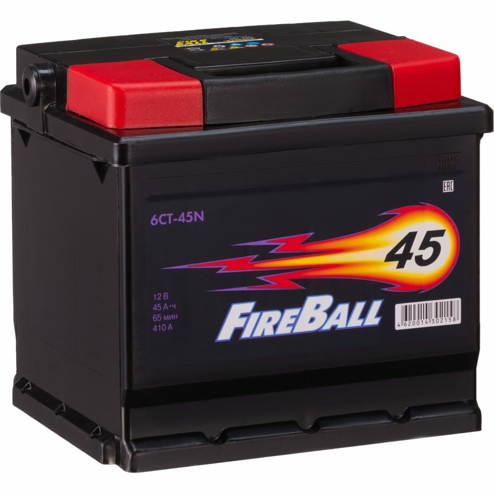Аккумулятор FIRE BALL 6ст 45 N, 410 А CCA, 545103020 прямая полярность для автомобилей легковых и грузовых кальциевая технология пусковой ток 410А