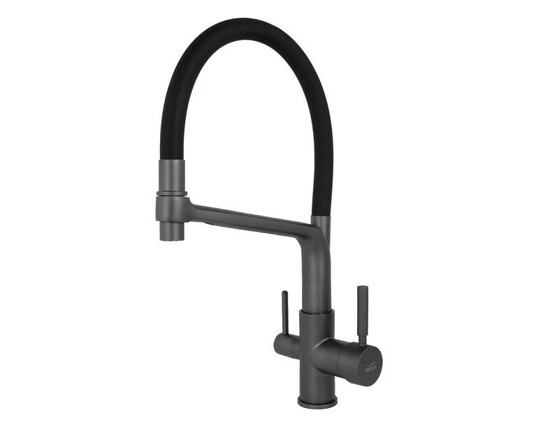 Смеситель для кухни с краном для питьевой воды VIKO V-5607 с черным гибким изливом Gunmetal (латунь) Ø35