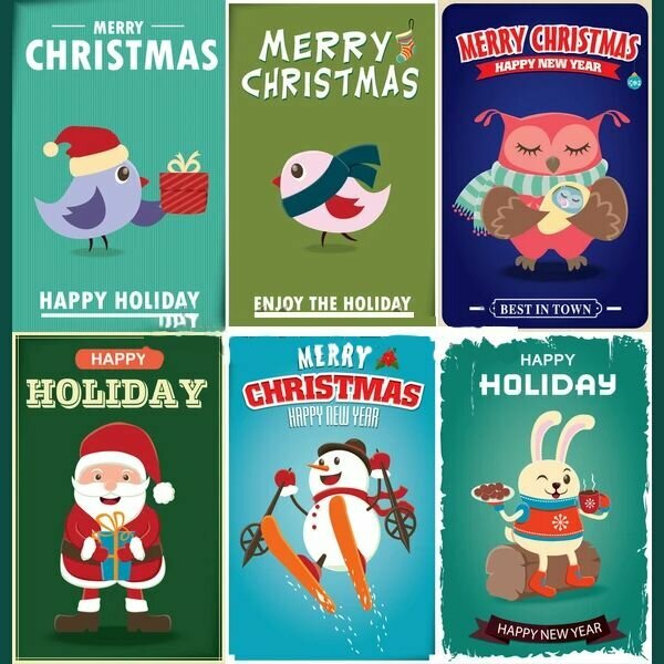 Наклейки стикеры Новогодние открытки