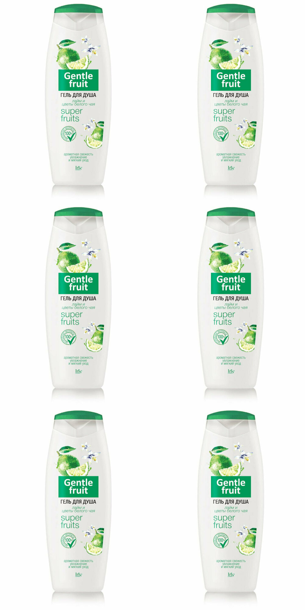 Iris гель для душа Gentle Fruit Лайм и цветы Белого Чая, 400 мл, 6 шт