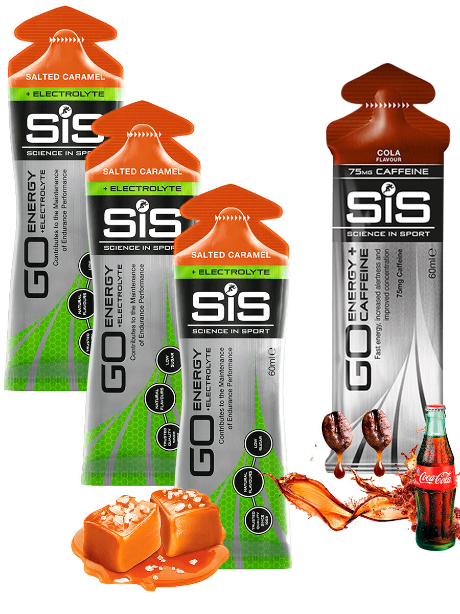 Гель питьевой SCIENCE IN SPORT (SiS) GO Energy MIX-31 4 x 60 мл, Соленая карамель, Кола