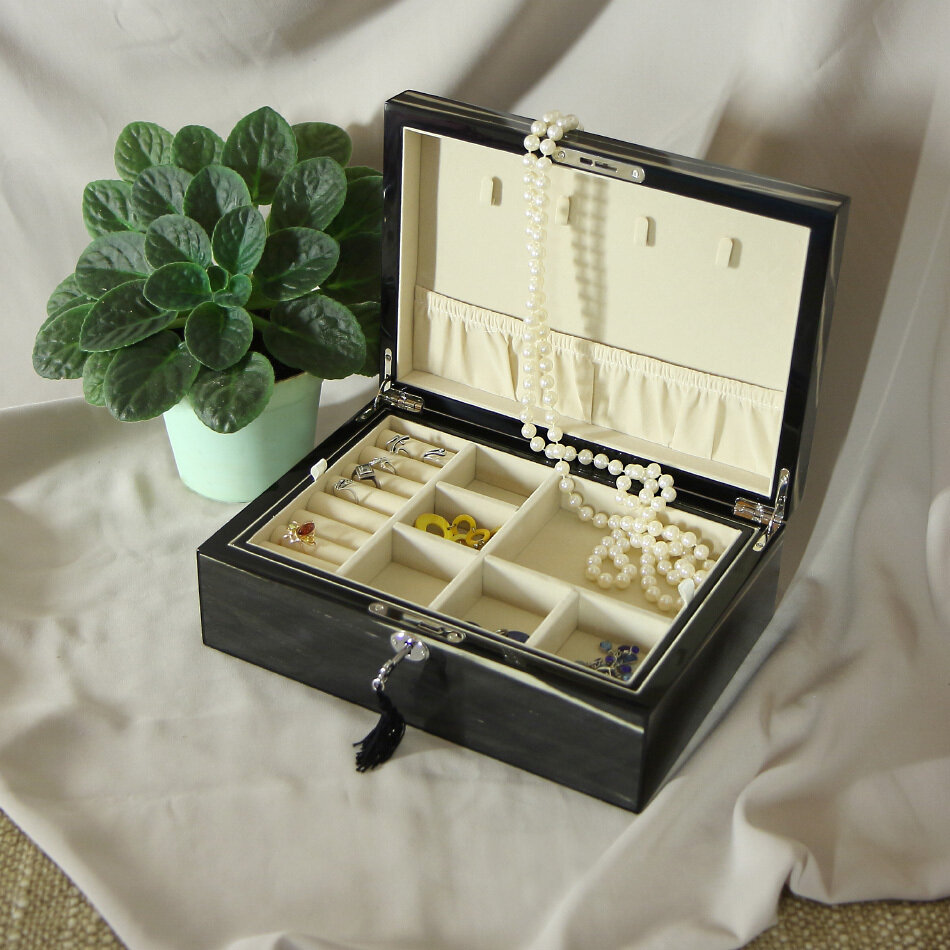 Шкатулка Perfect "Global Rich", для украшений, МДФ, шпон, бежевая/черная