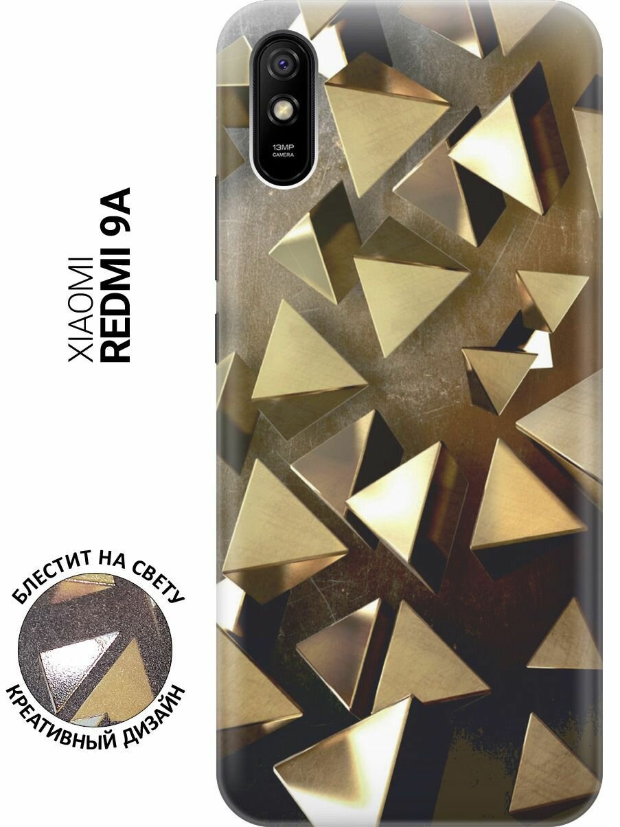 Силиконовый чехол на Xiaomi Redmi 9A, Сяоми Редми 9А с эффектом блеска "Золотые фигуры"