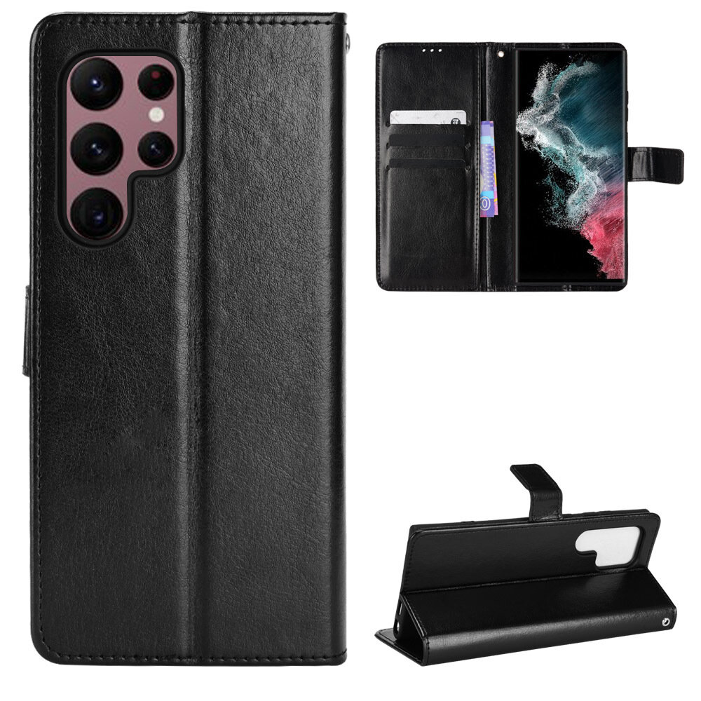 Чехол MyPads Porta Biglietti, экокожа, для Samsung Galaxy S22 Ultra, черный, с визитницей