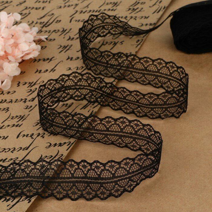Кружево капроновое, 30 мм, 10±1 м, цвет чёрный