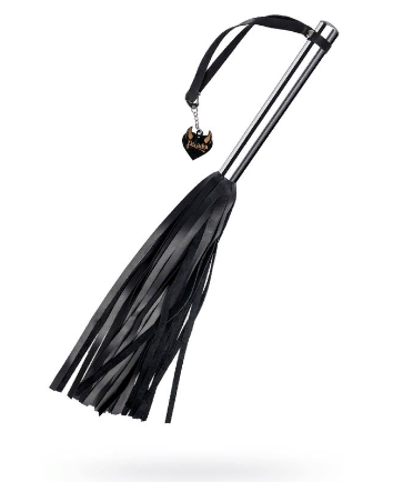 Плеть большая Pecado BDSM, металлическая рукоять, чёрные хлысты, натуральная кожа (УТ-00002672k)