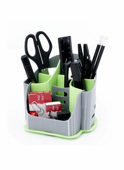 Набор настольный канцелярский 000213, наполнение 12 предметов, салатовый с графитовой вставкой из полифома