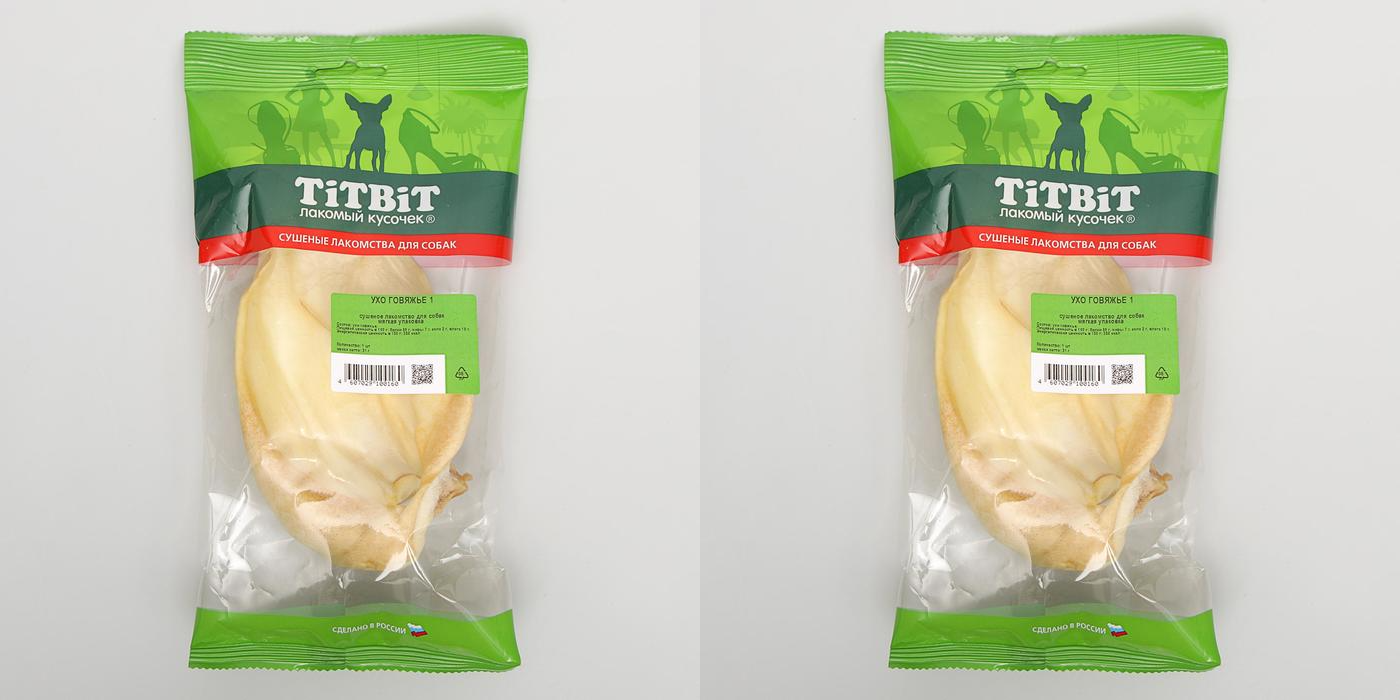 Titbit Лакомство для собак Ухо говяжье, 31 г, 2 уп
