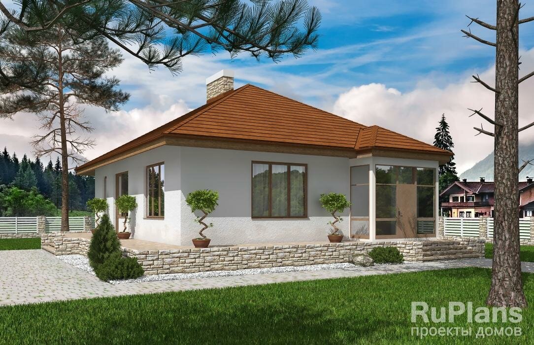 Одноэтажный жилой дом с подвалом и террасой (132 м2, 15м x 11м) Rg5455