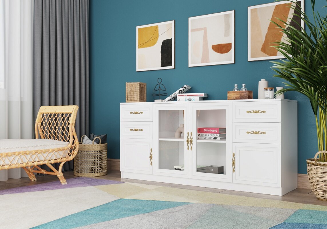 Комод МебельЛэнд24 Карлос - 079 Белый 160x45x75 с 4 ящиками