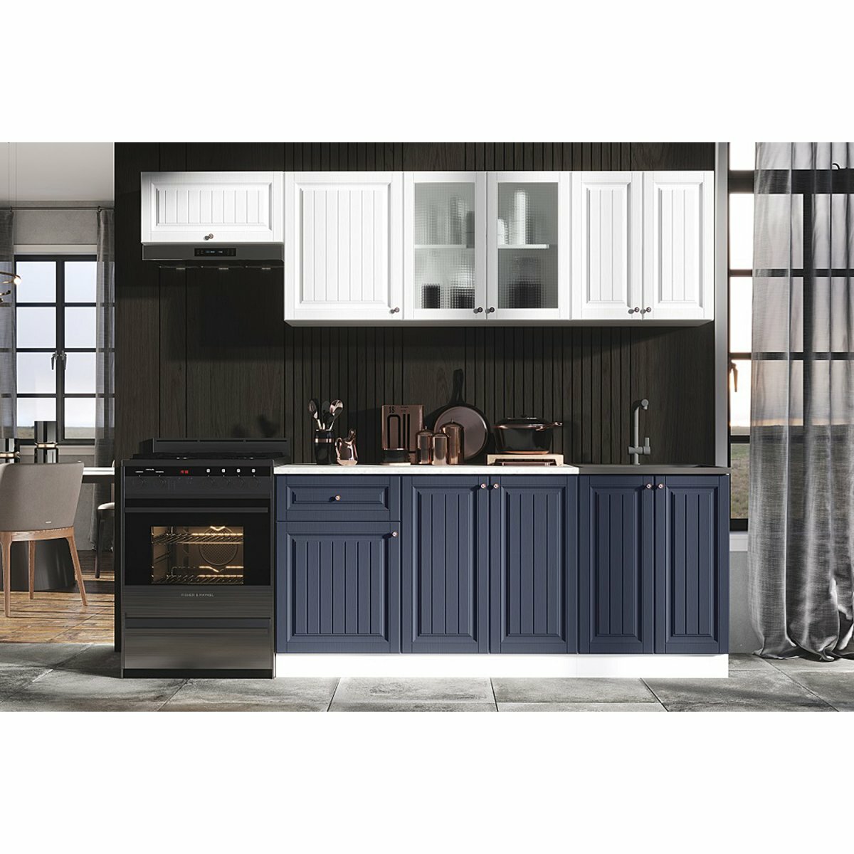 Кухня " Хозяюшка " 2,4 метра цвет фасадов акация белая-сапфир , ЛДСП, МДФ