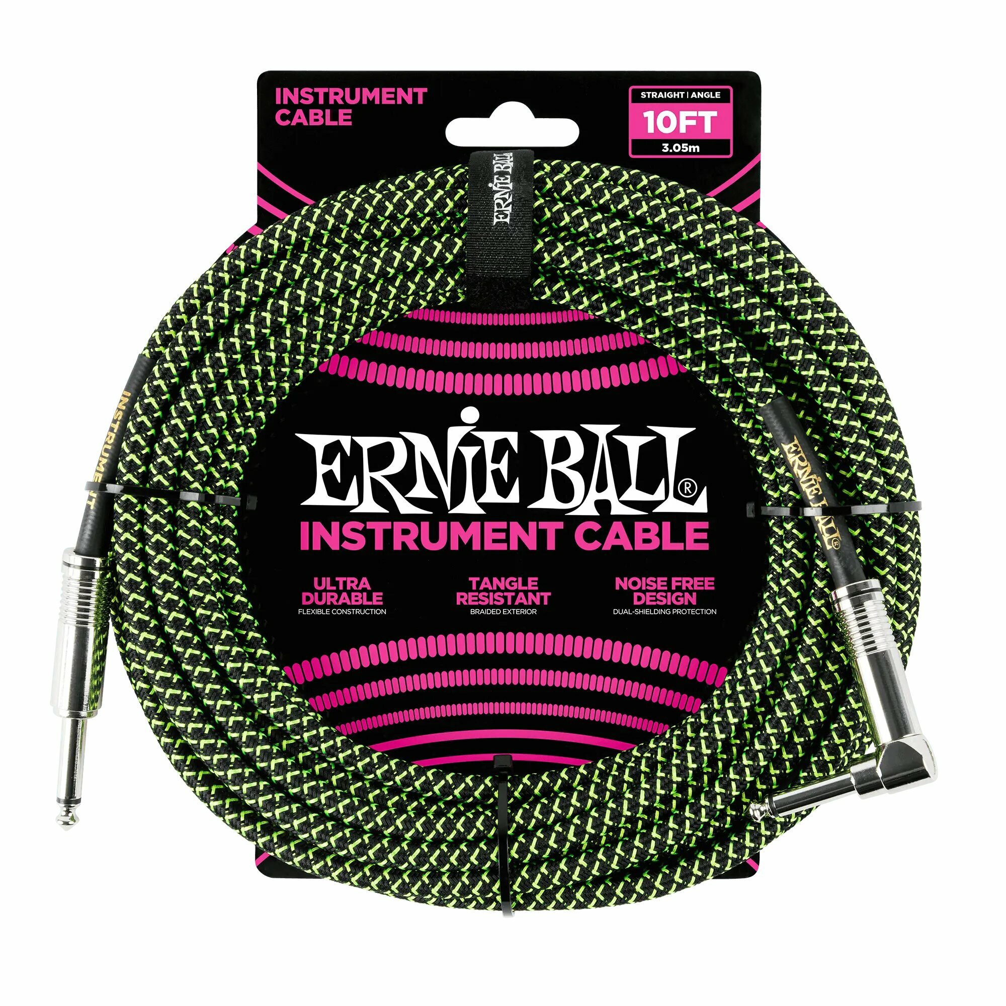 Инструментальный кабель Ernie Ball 6077 3м Braided Green Jack 6.3 (M) Jack 6.3 (M), 3 м