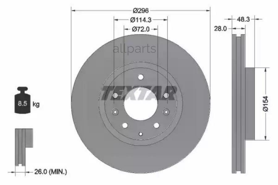 TEXTAR 92180803 Диск тормозной передний с покрытием PRO MAZDA TEXTAR 92180803