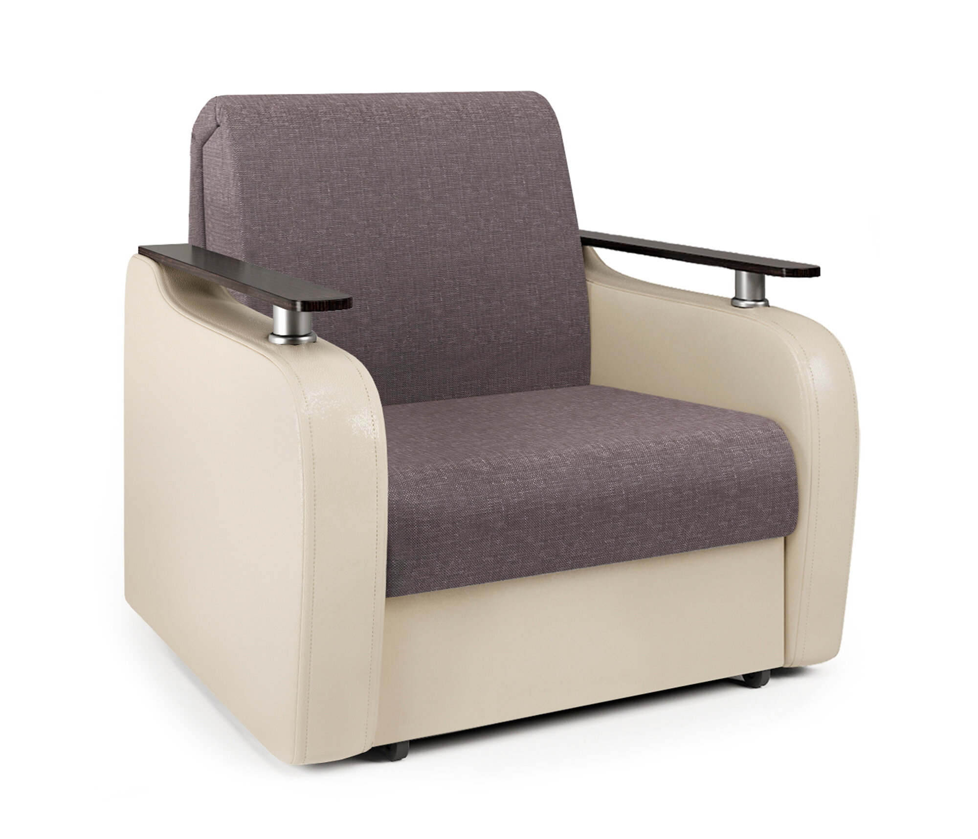 Кресло-кровать Гранд Д раскладное аккордеон, с ящиком, 70х194 см, рогожка латте и экокожа беж