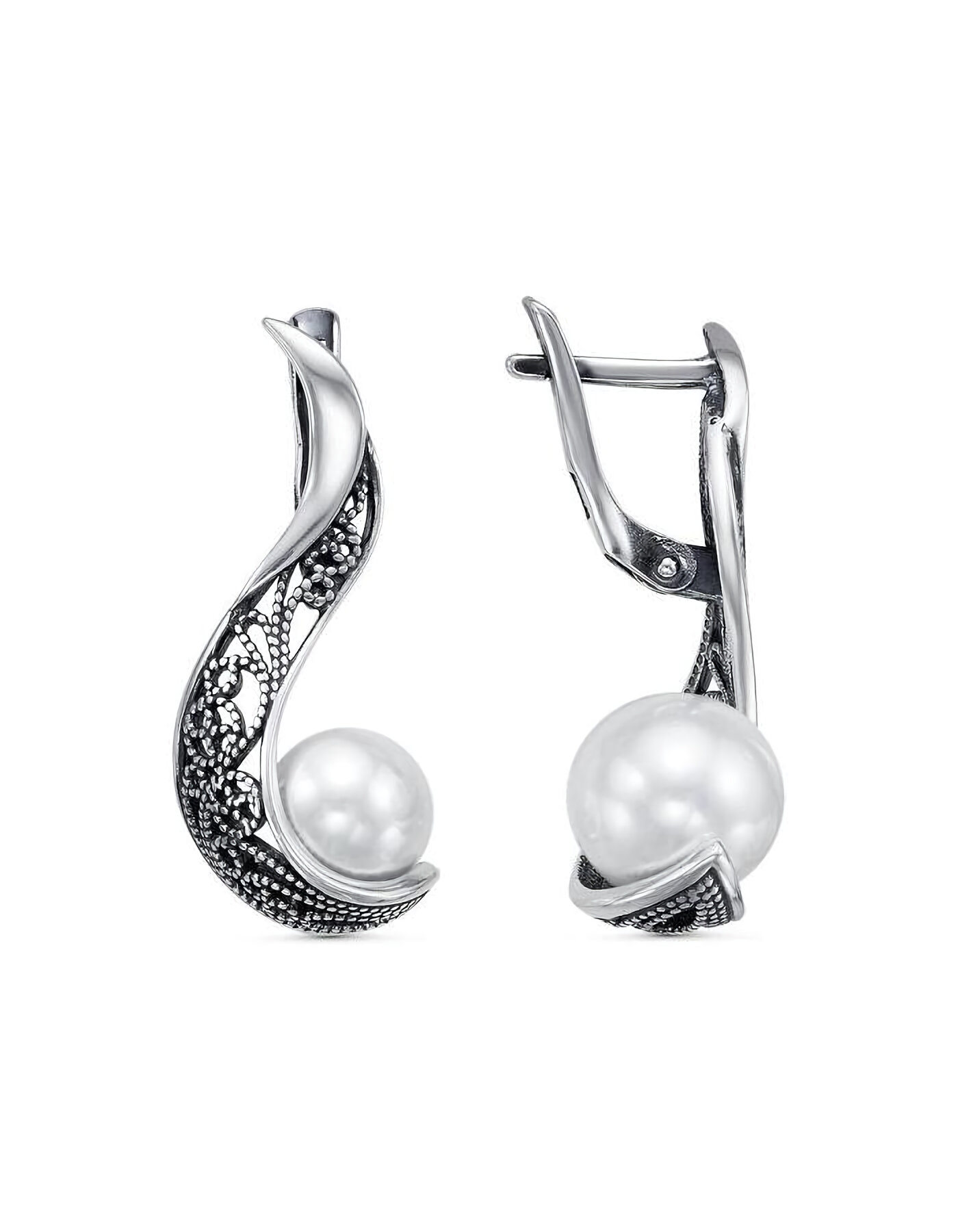Серьги, серебро, 925 проба, чернение, жемчуг
