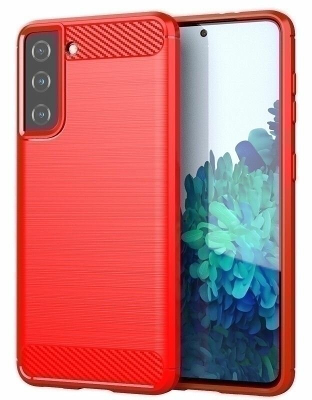 Накладка силиконовая для Samsung Galaxy S21 G991 карбон сталь красная