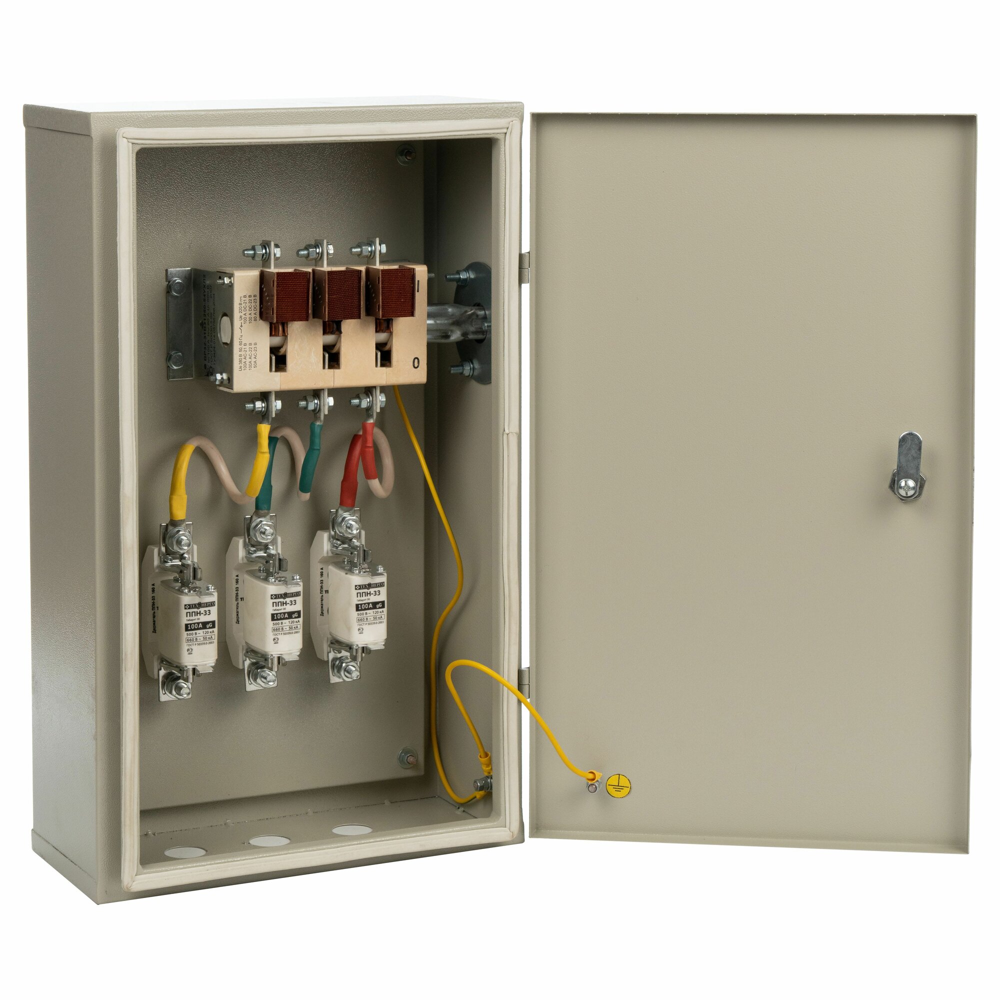 Ящик силовой с рубильником электрический навесной уличный МЭК Электрика ЯВЗ-31-100А с ПН-2 (400х300х155) IP65 металлический корпус в сборе