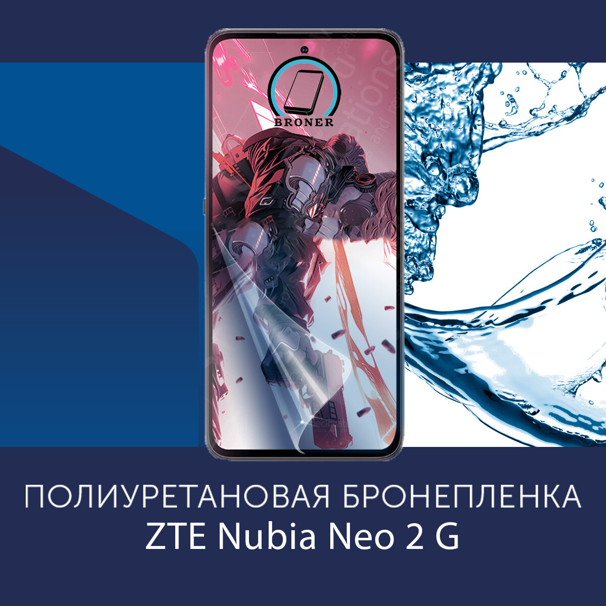 Полиуретановая бронепленка для ZTE Nubia Neo 2 G / 2 штуки / Защитная плёнка на экран, совместима с чехлом, с вырезом под камеру / Матовая