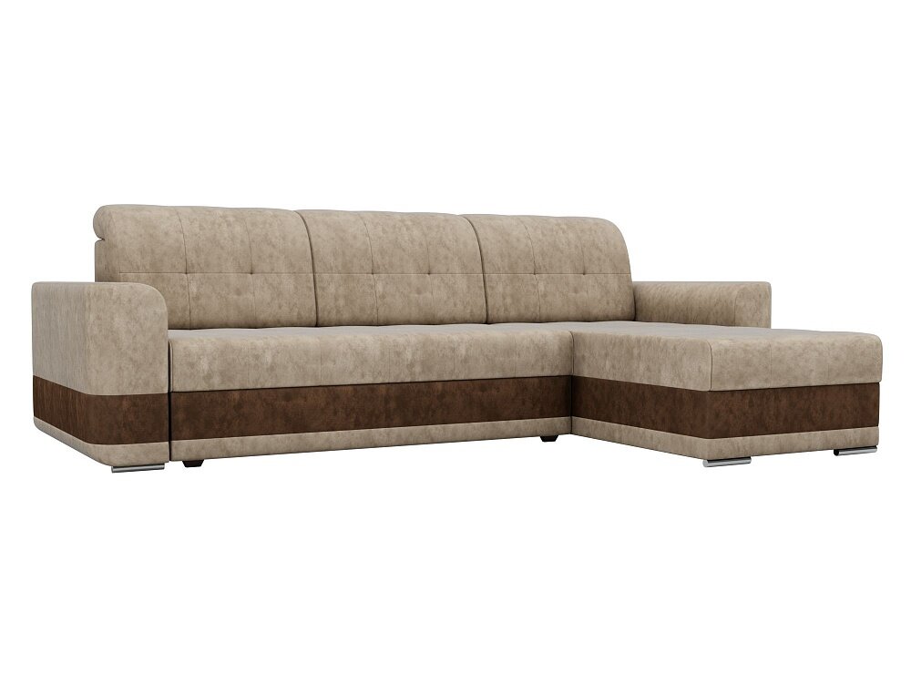 Угловой диван Честер Бежево-Коричневый Велюр, еврокнижка, 280х150х90 см, с ящиком для белья