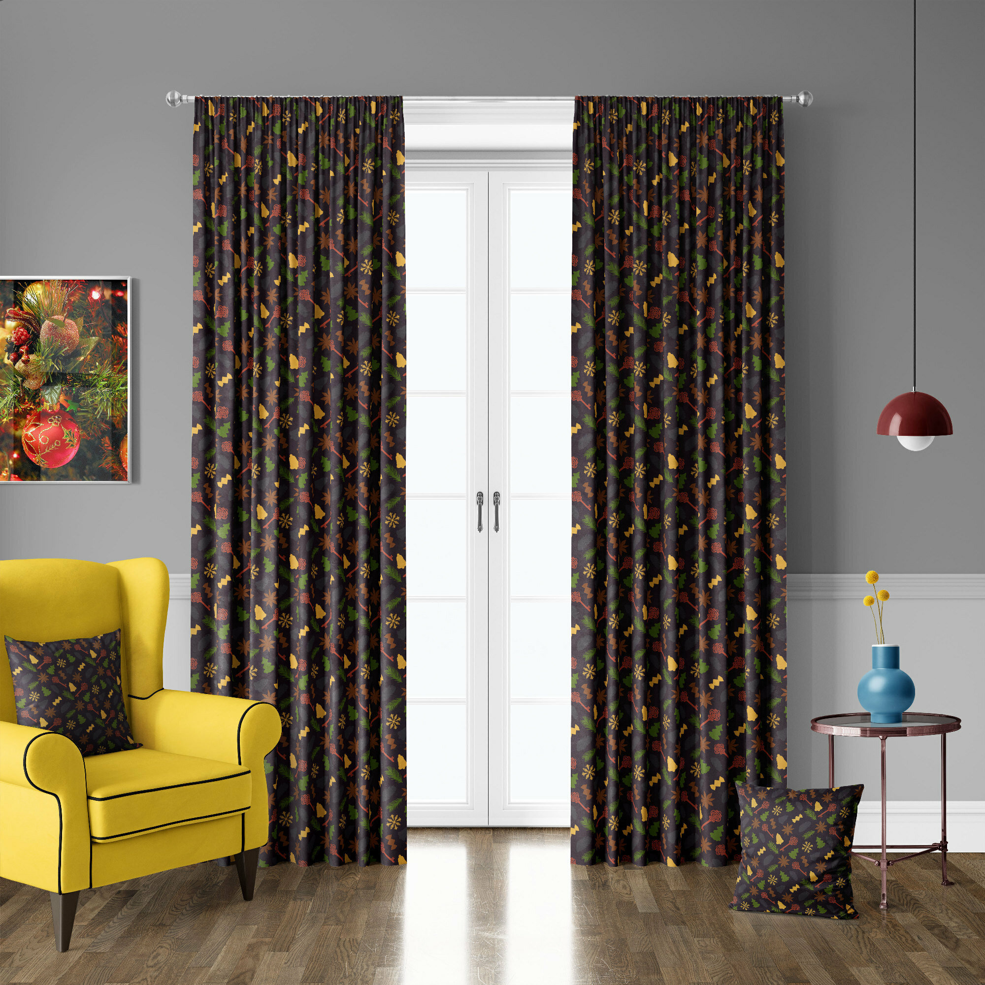 Шторы для комнаты / Новогодние шторы / Фотошторы из ткани габардин 145-260 см 2 шт. /3D шторы / Для гостиной, спальни и кухни