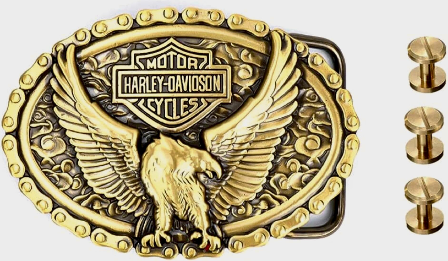 Пряжка для ремня массивная литая латунная Harley Davidson с 3 винтами