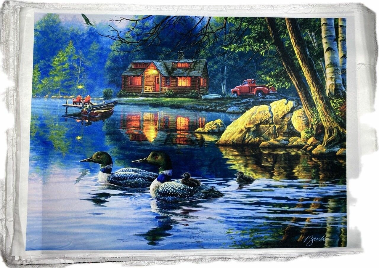 Репродукция картины на ткани "Даррел Буш дом у озера"