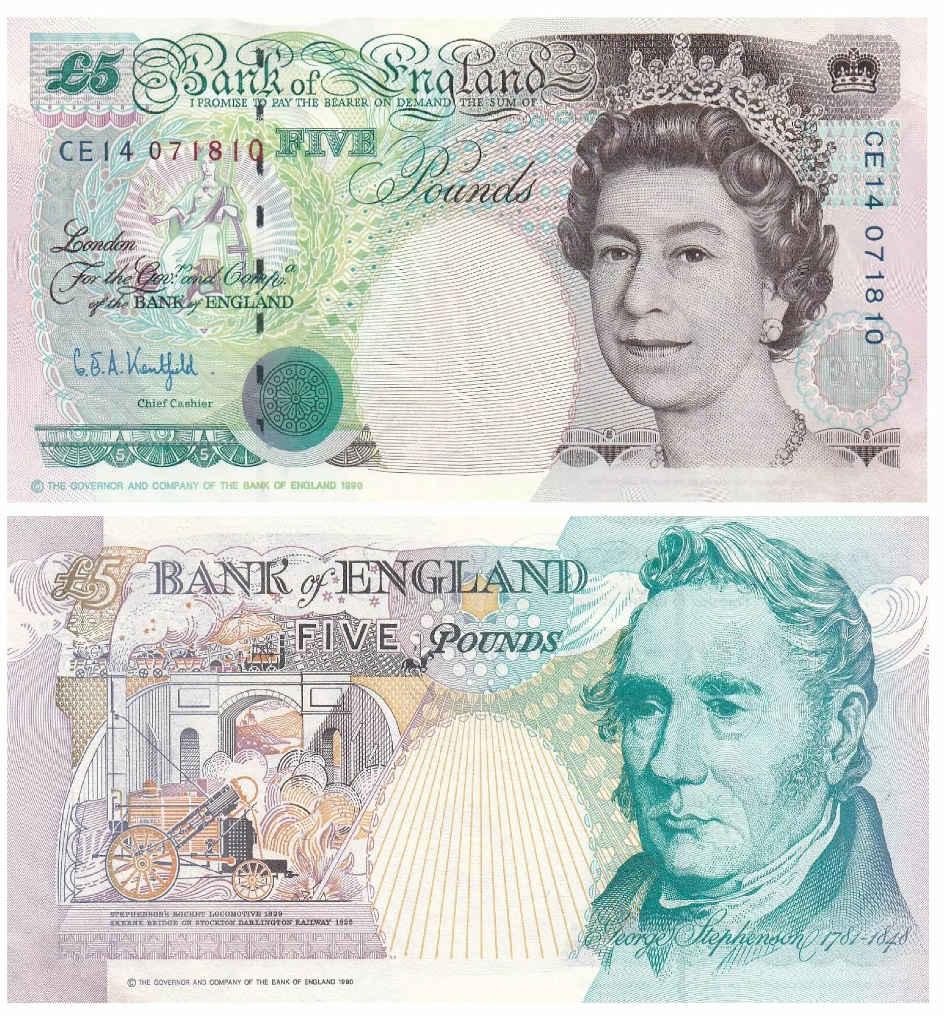 Банкнота Великобритания 5 фунтов FINE POUND 1990-91 год Uncirculated (UNC) Pick 382